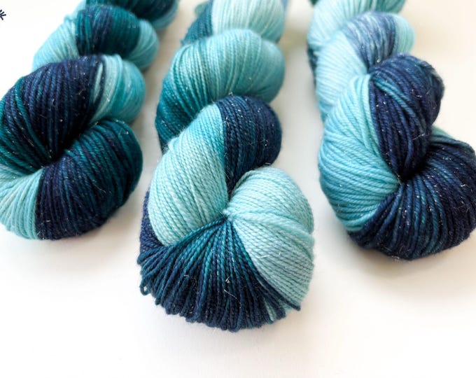 Polonaise - Hand Dyed Glitter Yarn – Blue Tonal Merino Sock or DK ...