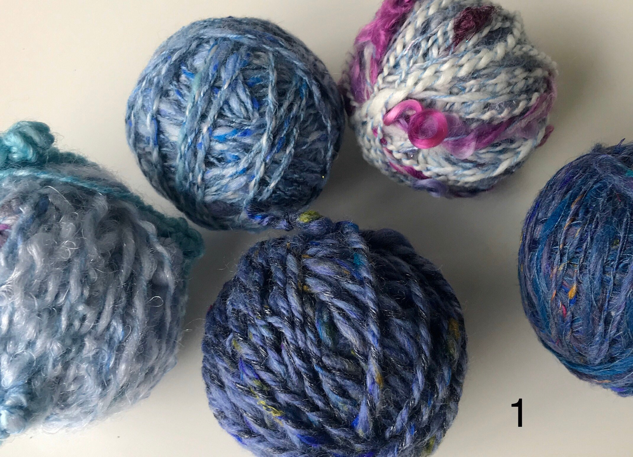 Mini skeins hand spun art yarn. Five assorted 20 grams balled skeins in ...
