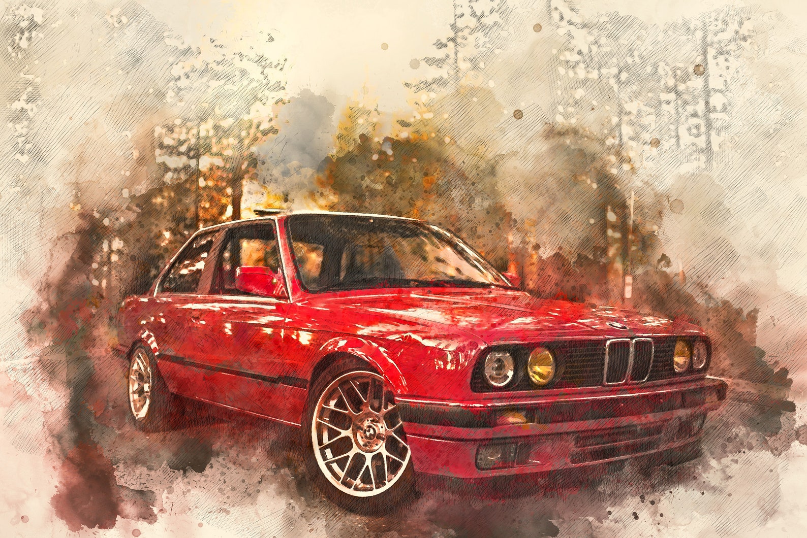 BMW Custom Car Portrait Sketch Watercolour Personalised - Etsy