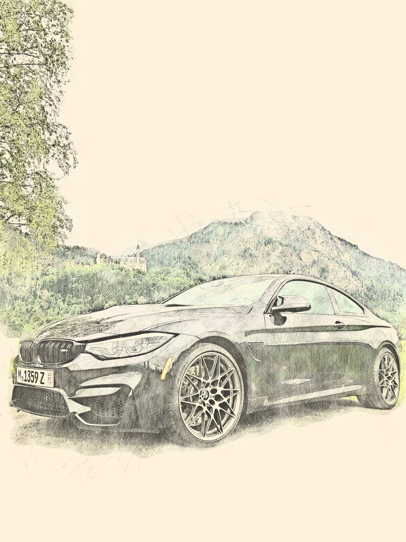 BMW Custom Car Portrait Sketch Watercolour Personalised - Etsy