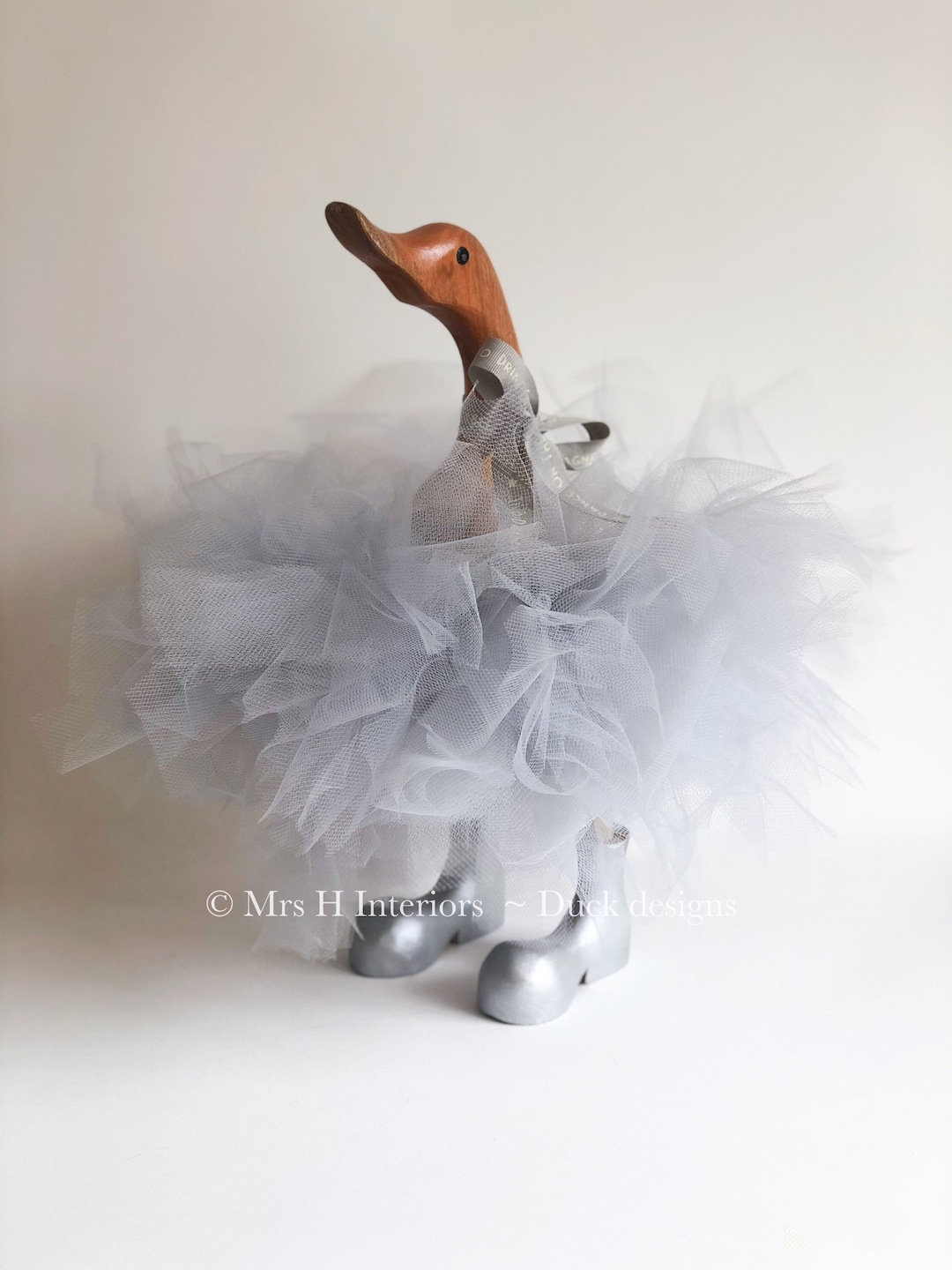 Grey Tutu Duck - Silver Grey Tutu With Silver Boots. Decorated Wooden ...