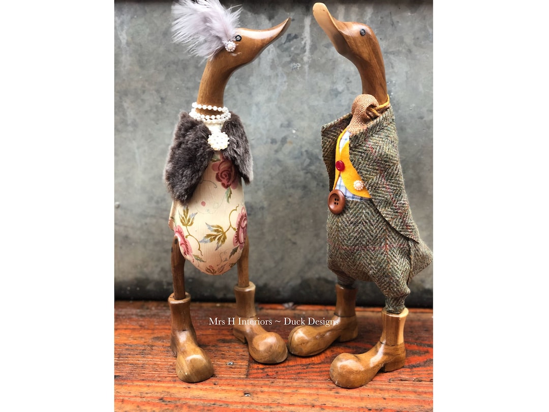 Classic Granny & Grandpa Ducks - Cape and Tweed Decorated Wooden Duck ...