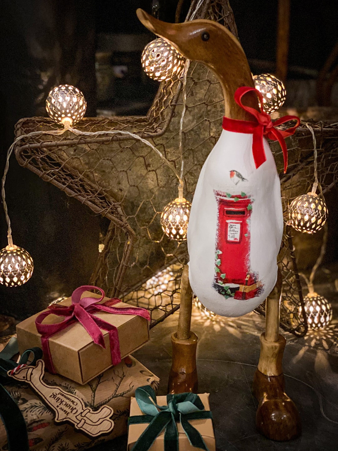 Postie Duck. Decorated Wooden Duck in Boots by Mrs H the Duck Lady - Etsy