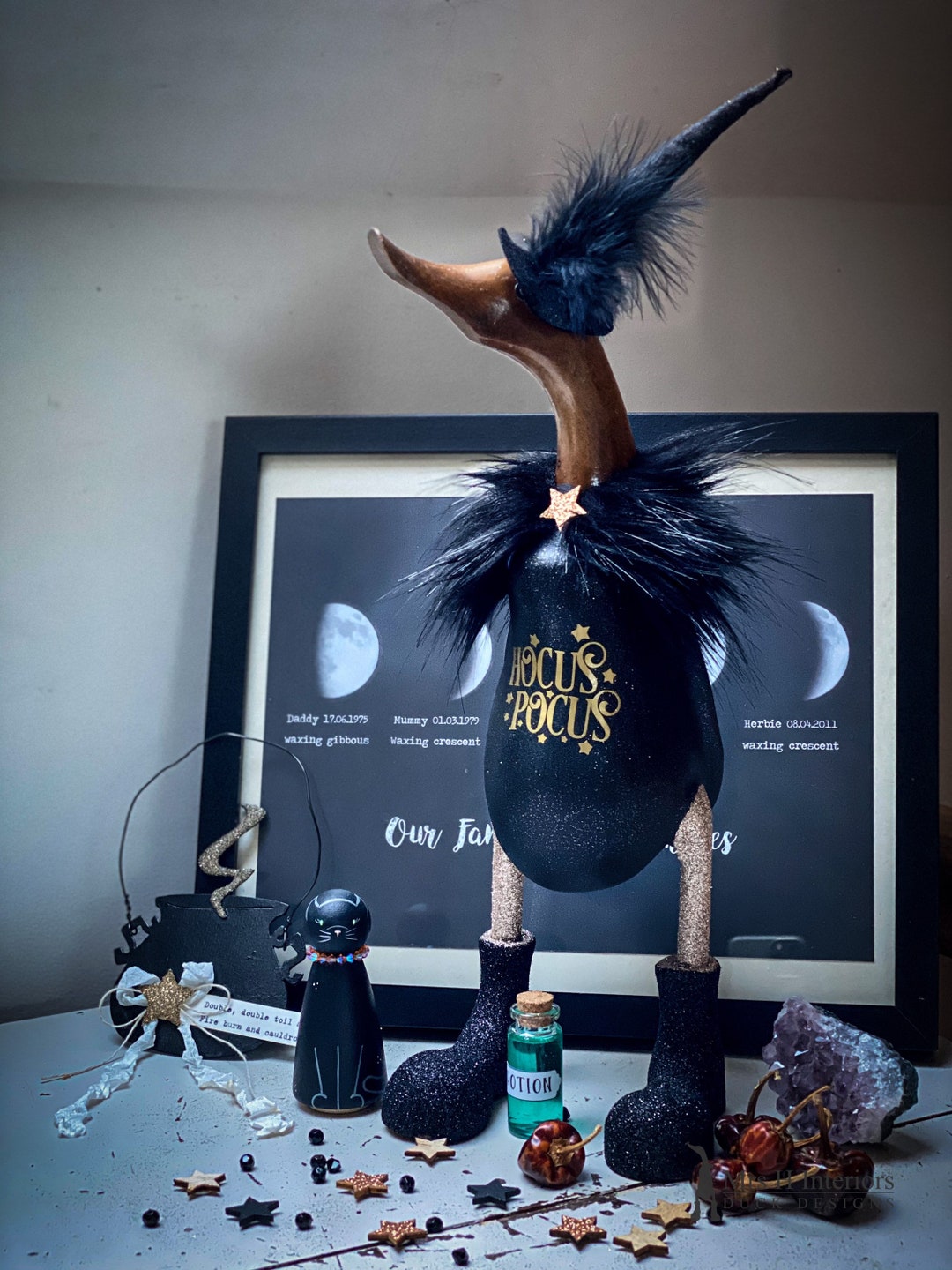 Winifred the Glitter Witch Duck. Wooden Bamboo Duck in Boots With Black ...