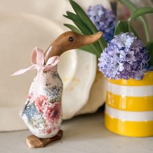 Rosie. Vintage Floral Rose Patterned Wooden Duck With Boots. Mrs H the ...