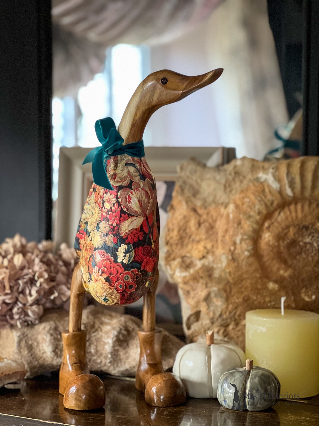 Tula the Floral Duck, Rich and Opulent With Gold Leaf Decorated Wooden ...