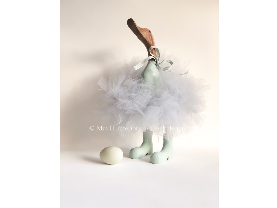 Bubbles - Duck Egg With Hearts Grey Tutu Duck - Decorated Wooden Duck ...