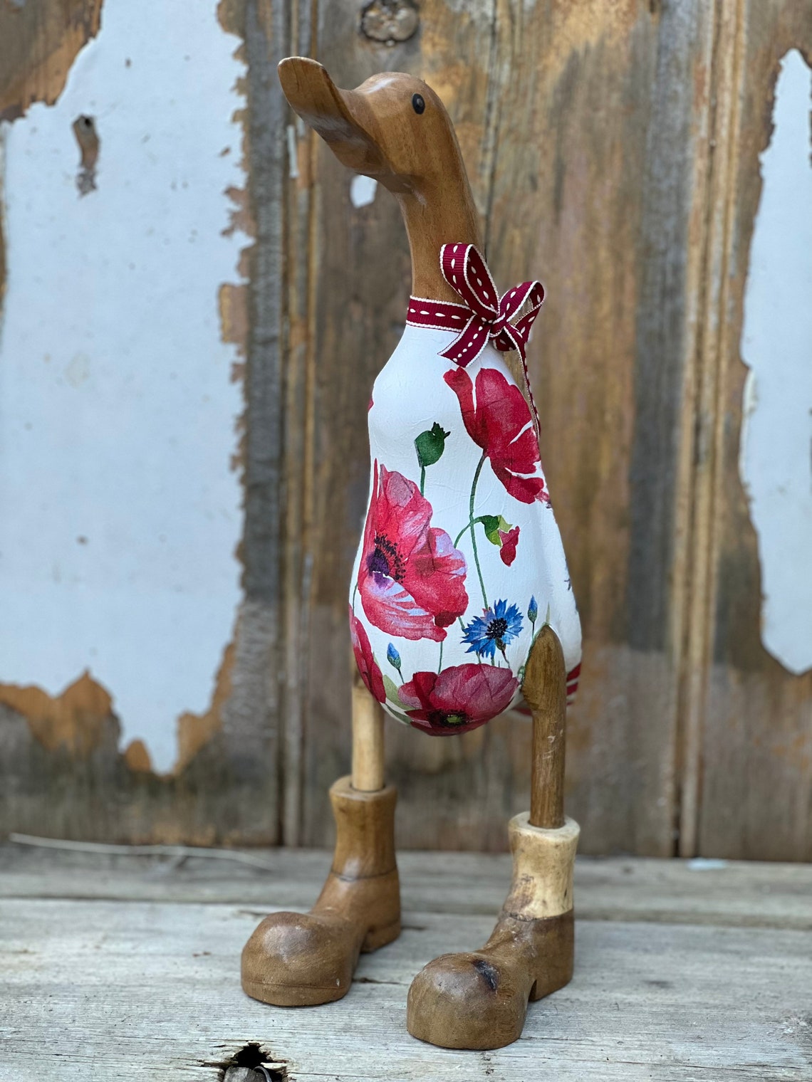 Poppy - the Floral & Cornflower Decorated Wooden Duck in Boots by Mrs H ...