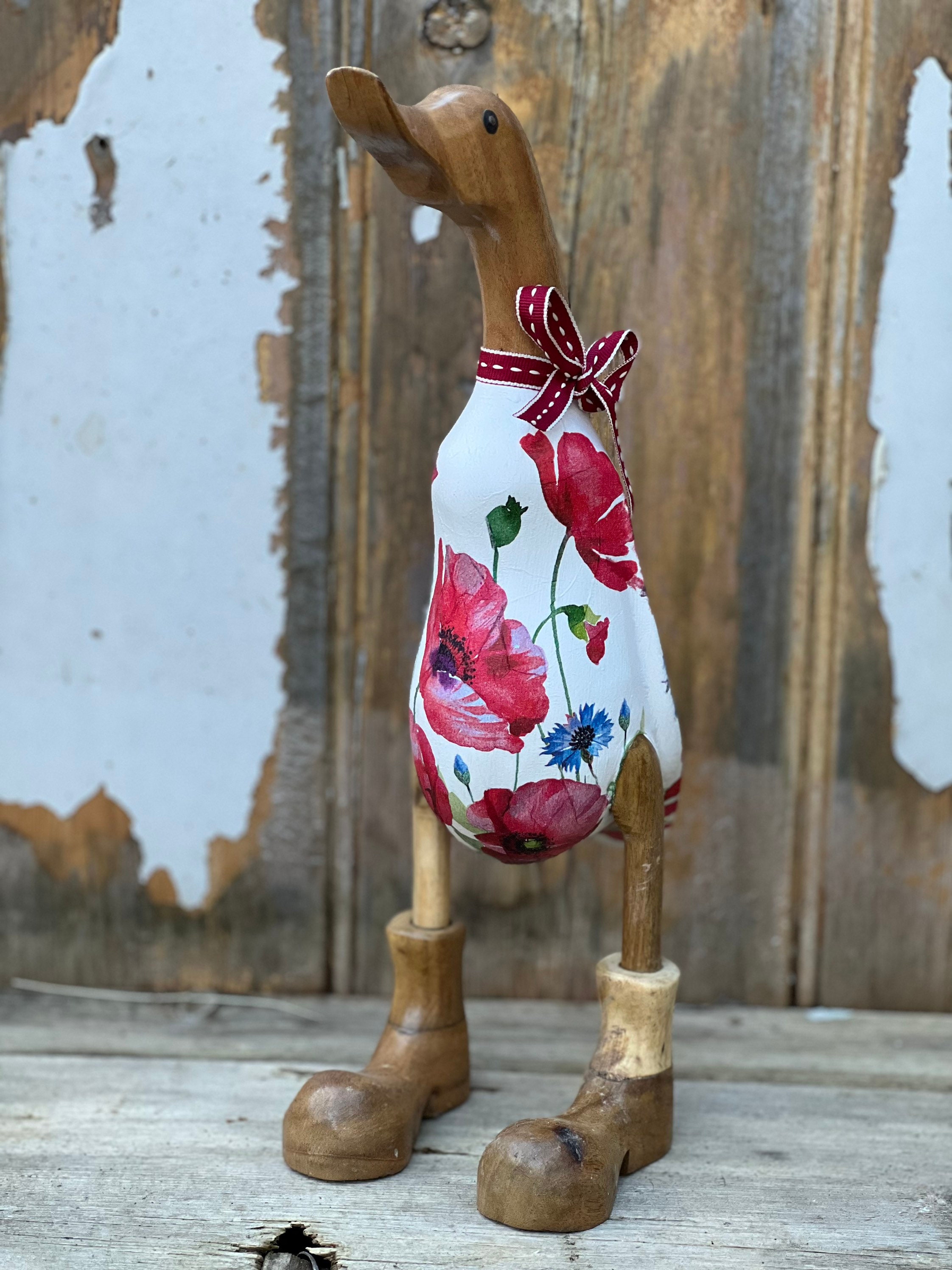 Poppy the Floral & Cornflower Decorated Wooden Duck in Boots - Etsy UK