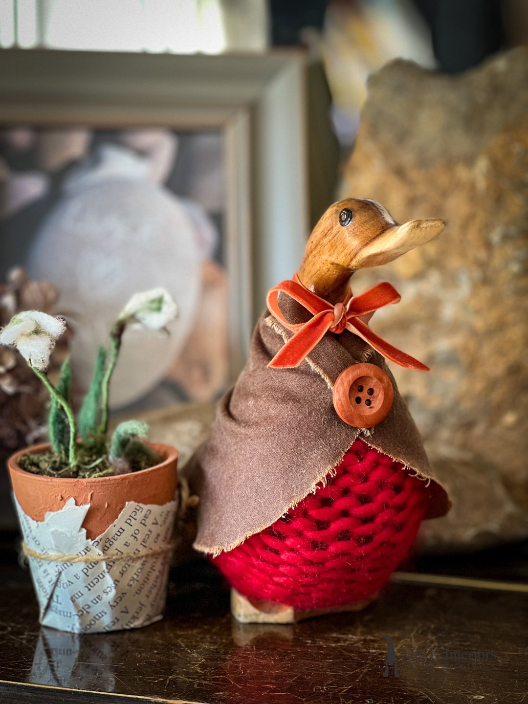 Rory the Robin Duck. Little Wooden Duck Dressed in Red Merino Wool ...