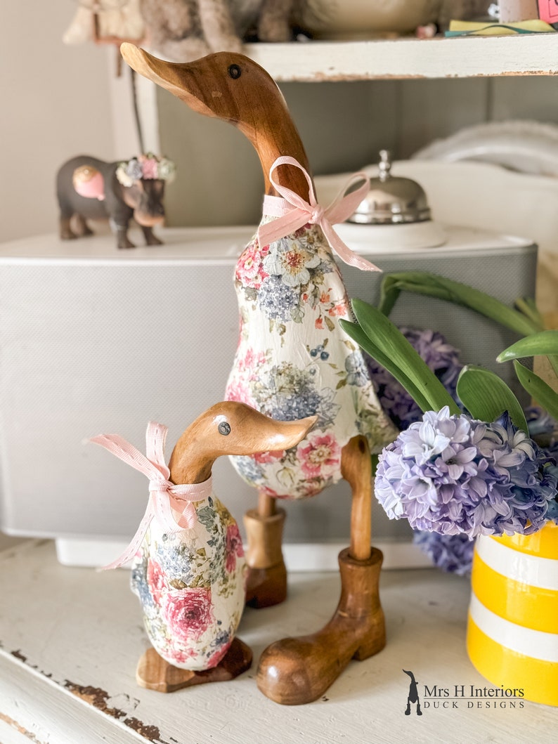 Rosie. Vintage Floral Rose Patterned Wooden Duck With Boots. Mrs H the ...