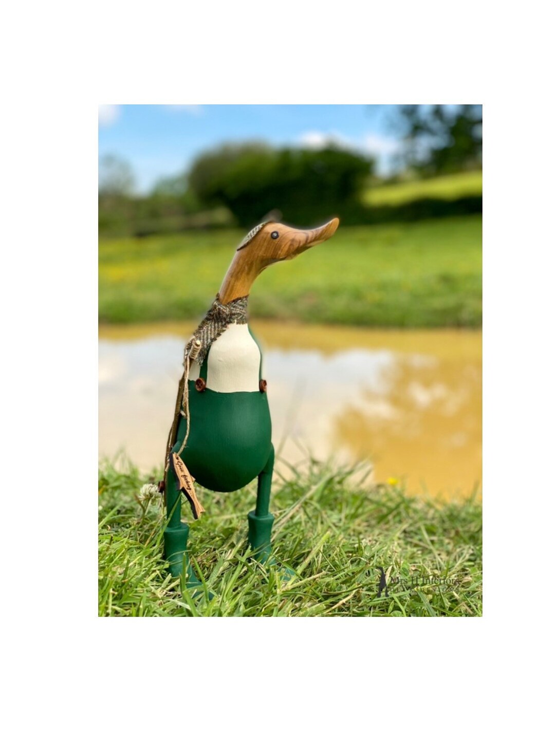 Gone Fishing! Bamboo Wooden Duck in Boots by Mrs H the Duck Lady, Green ...