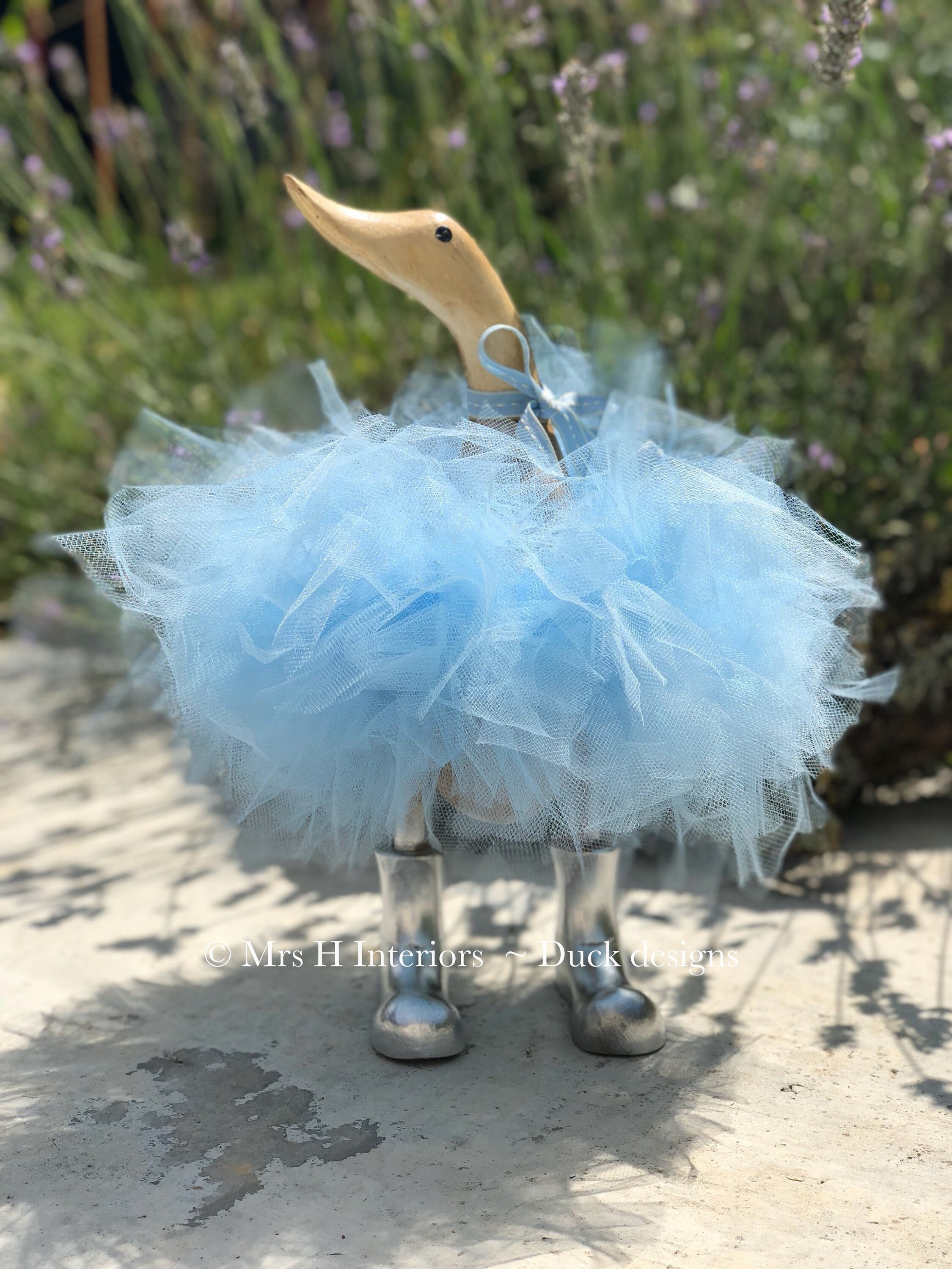Powder Blue Tutu Wooden Duck, With Silver Boots and Ribbon. - Etsy UK