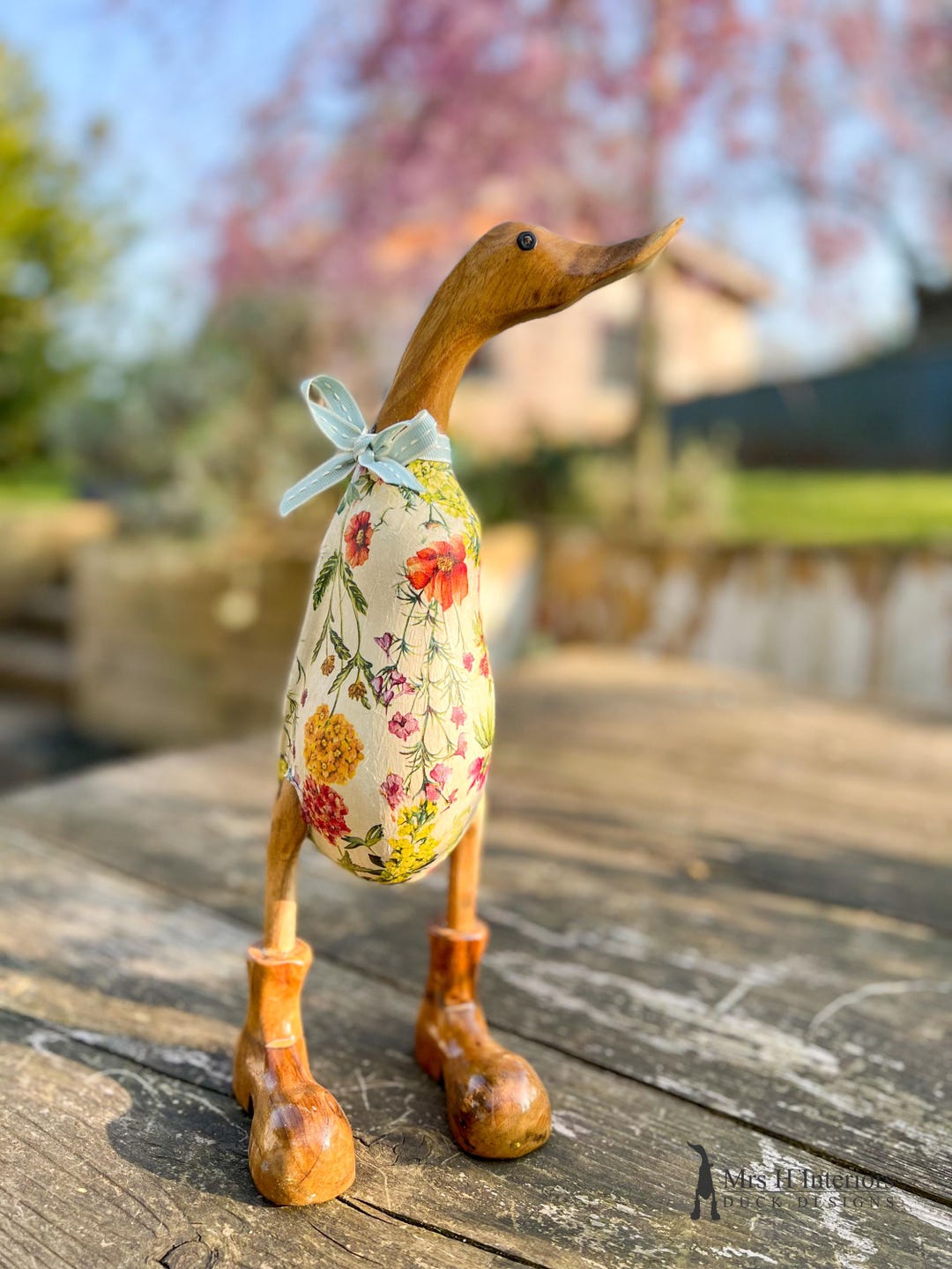 Ella the Floral Wooden Duck in Boots. Mrs H the Duck Lady. - Etsy