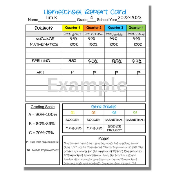 Homeschool Report Card - Etsy