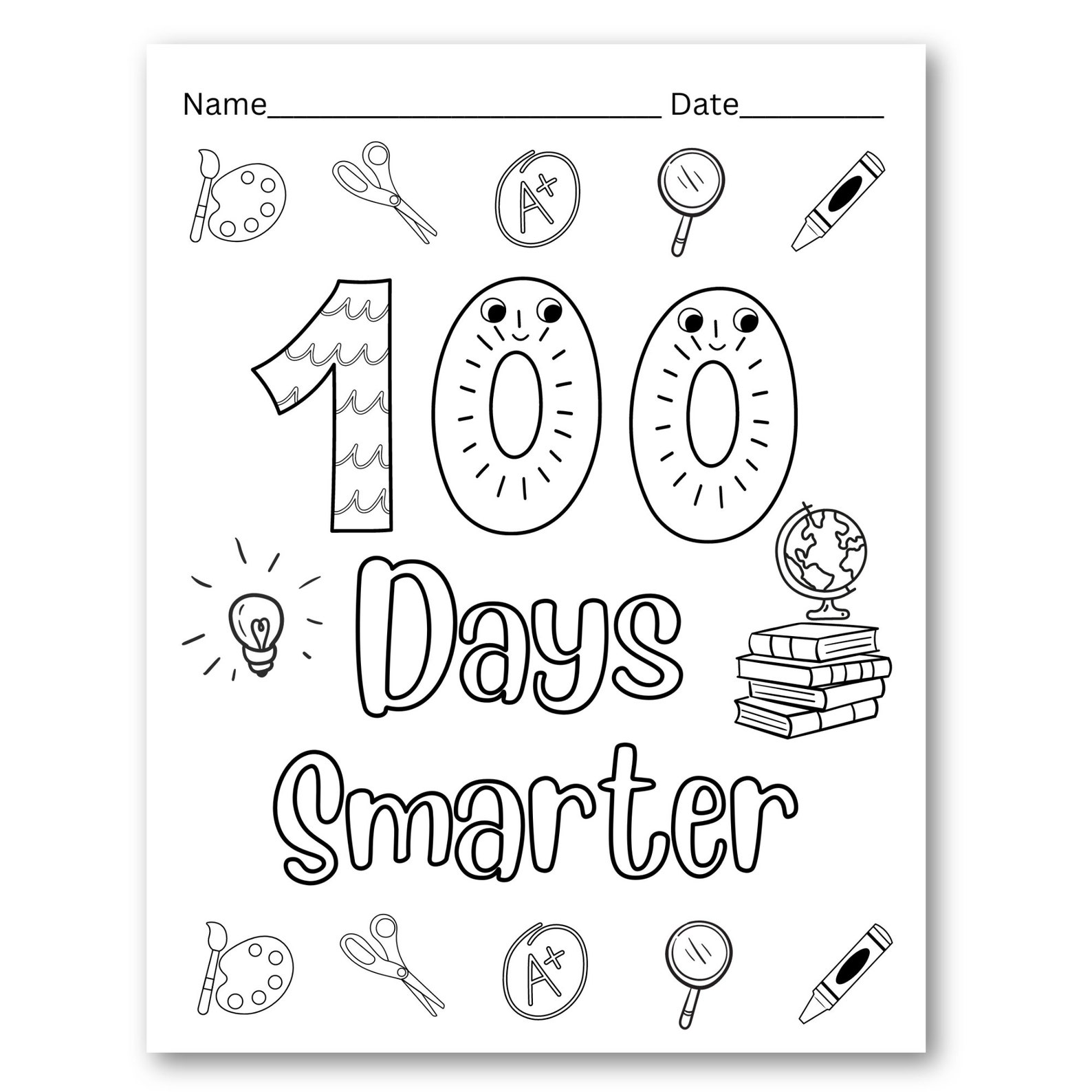 100th Day of School Coloring Sheet, 100 Days Coloring Page, 100 Days of ...