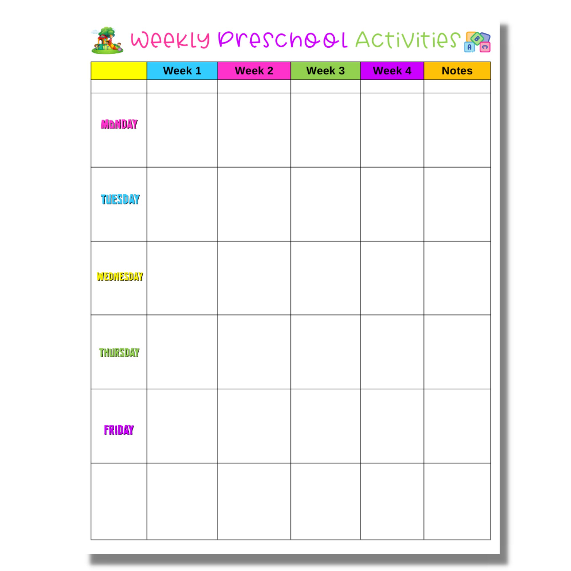 Weekly Preschool Schedule, Preschool Activity Log, Kids Daily Routine ...