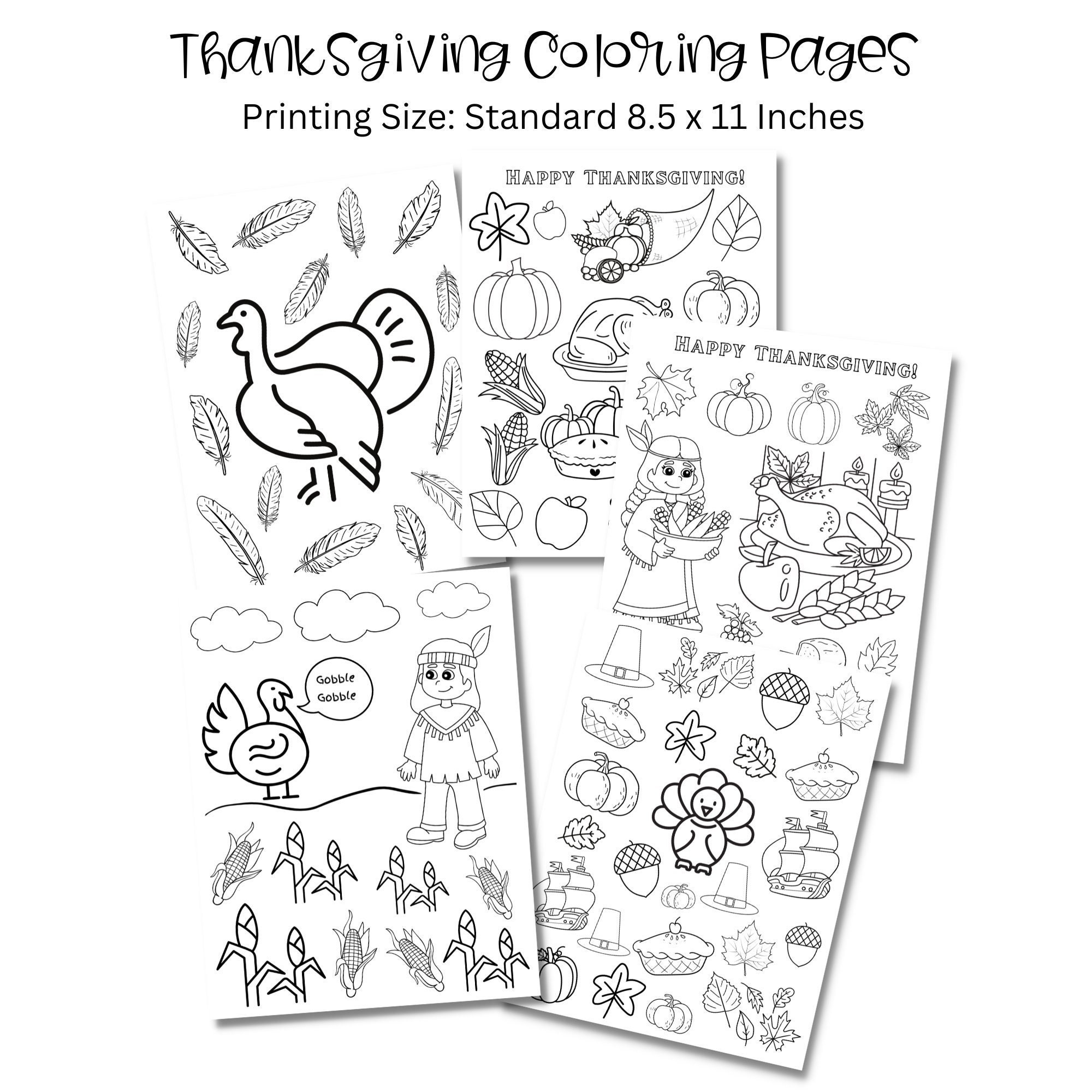 Thanksgiving Coloring Pages for Kids, Autumn Turkey Printables (PDF) - Etsy