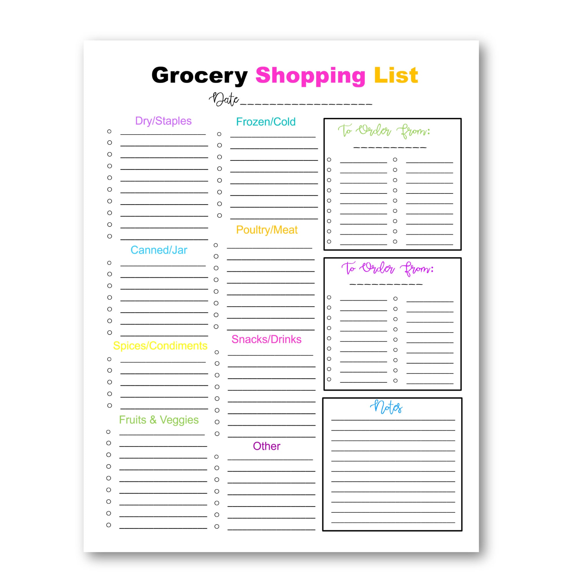 Grocery Shopping List, Color-coded Grocery List, Grocery Order List ...