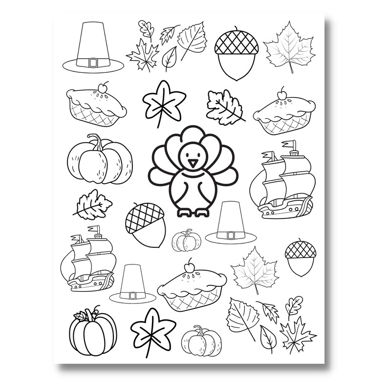 Thanksgiving Coloring Pages for Kids, Autumn Turkey Printables (PDF) - Etsy
