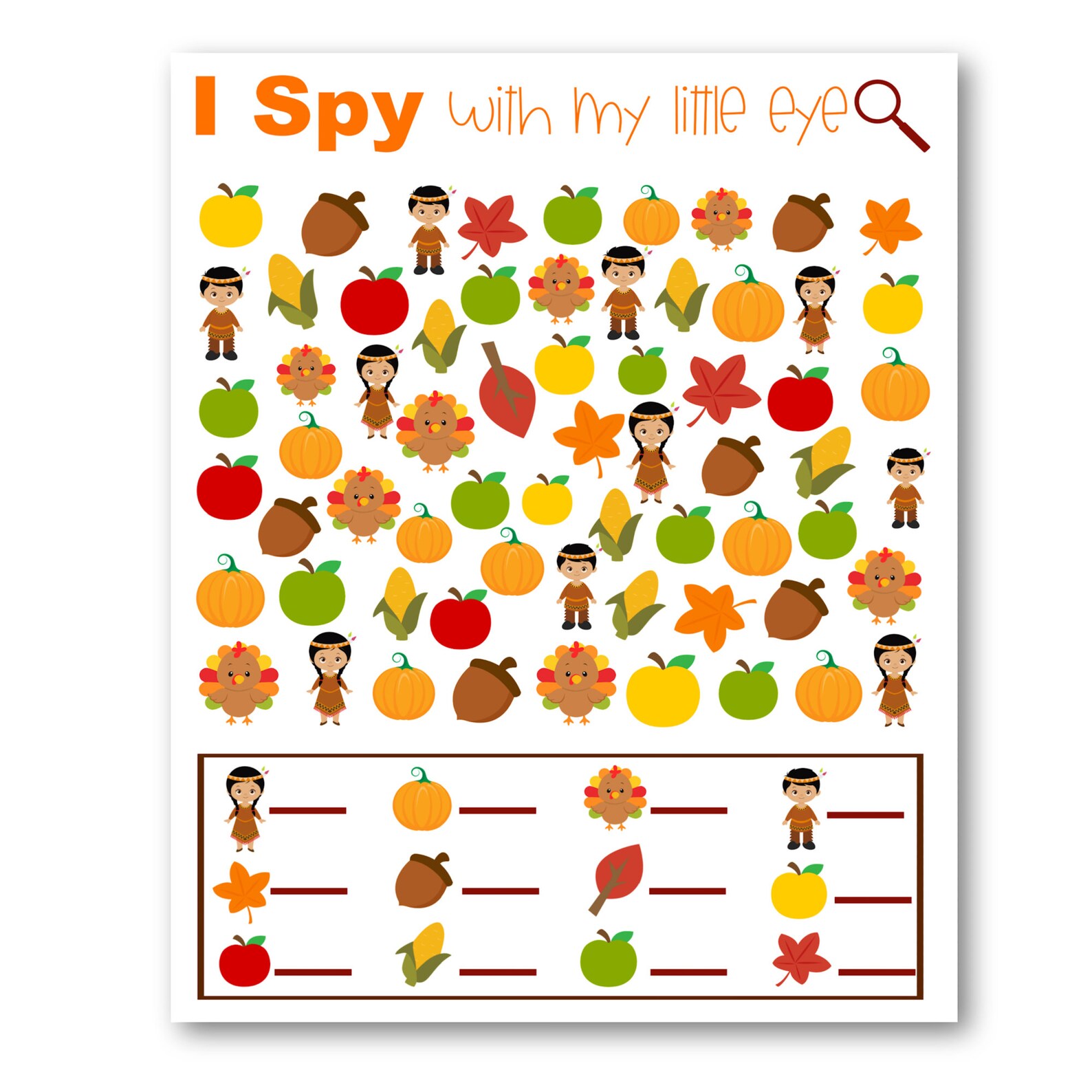 Thanksgiving Activity Bundle for Kids, Coloring Pages, I Spy Game ...