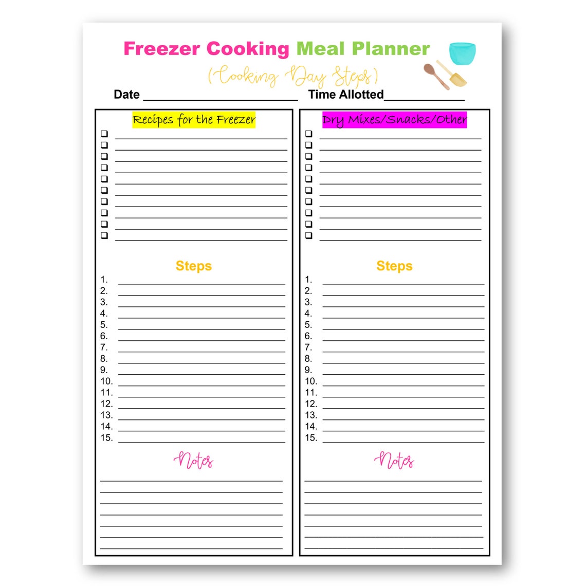 Freezer Cooking Meal Planner Printable, Freezer Cooking Checklist ...