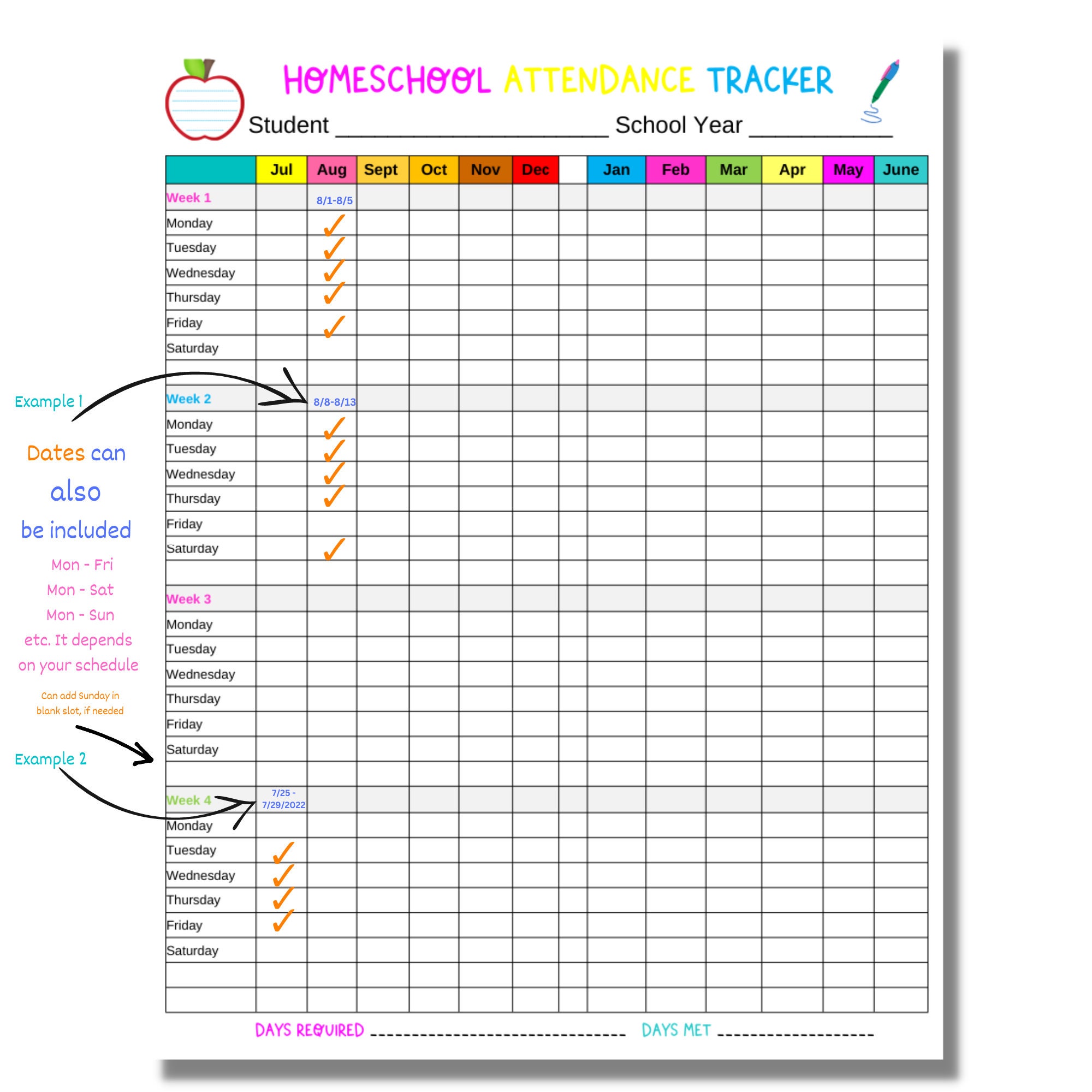 Homeschool Attendance Log, School Attendance Tracker, Attendance Record ...