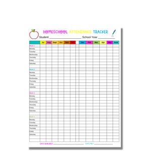 Homeschool Attendance Log, School Attendance Tracker, Attendance Record ...