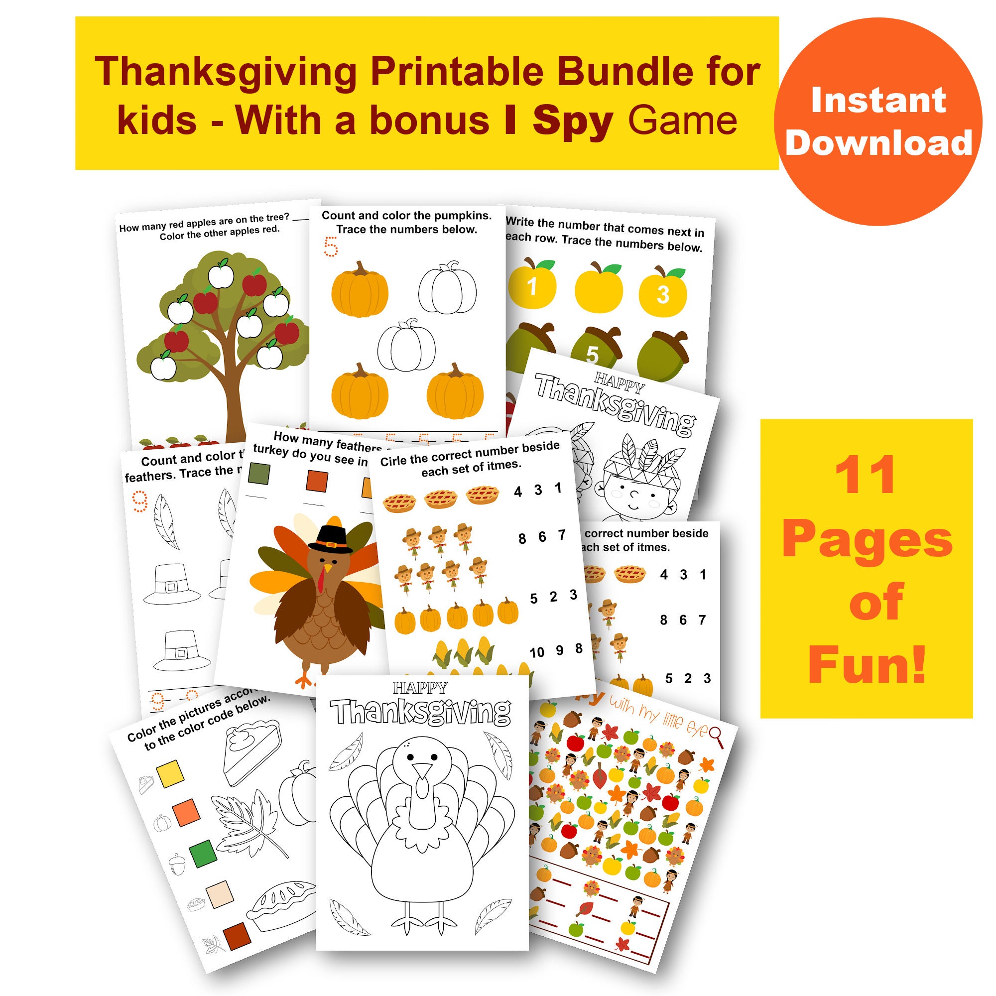 Thanksgiving Activity Bundle for Kids, Kids Printables, Thanksgiving ...