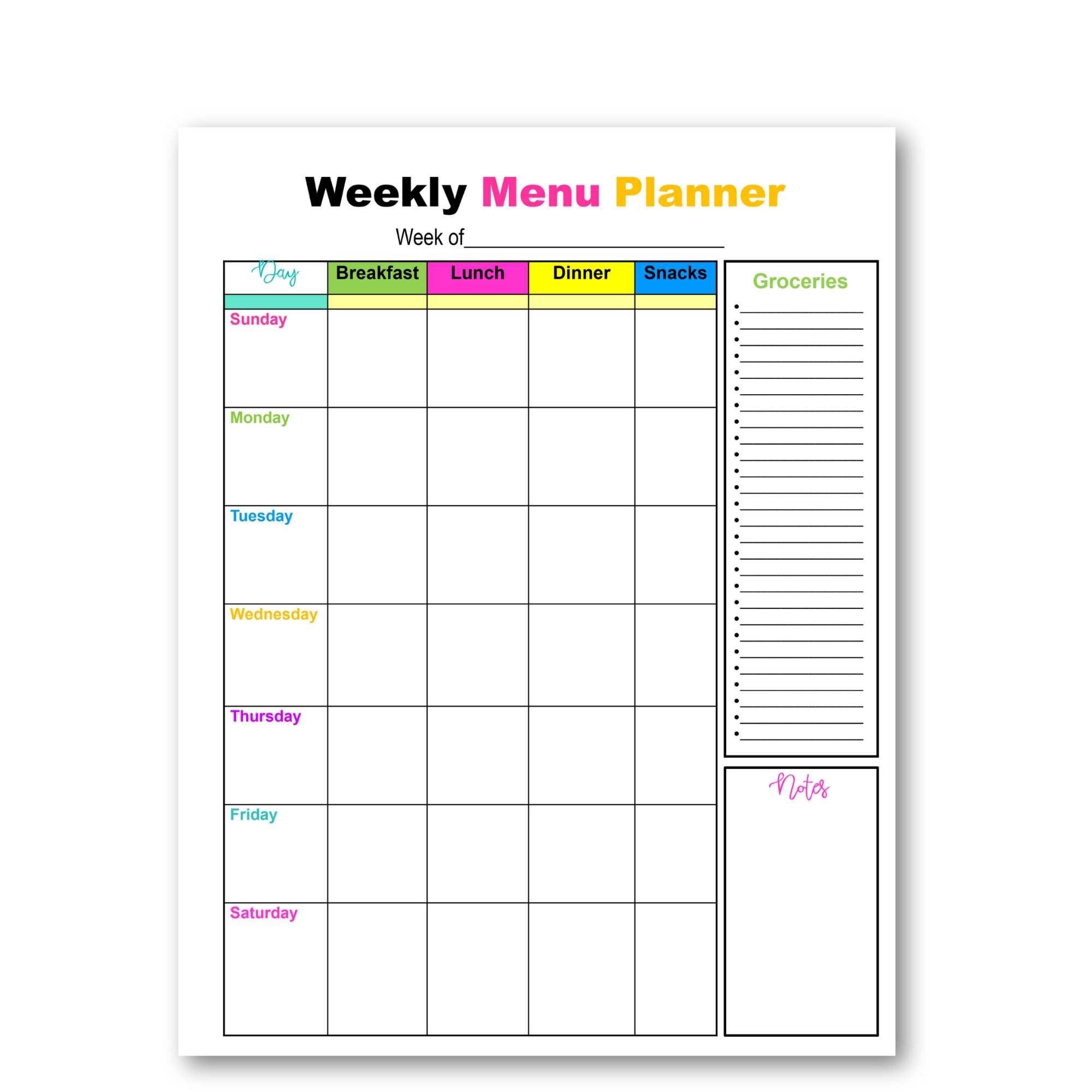 Weekly Meal Planner, Menu Planner, Meal Plan Printable - Etsy