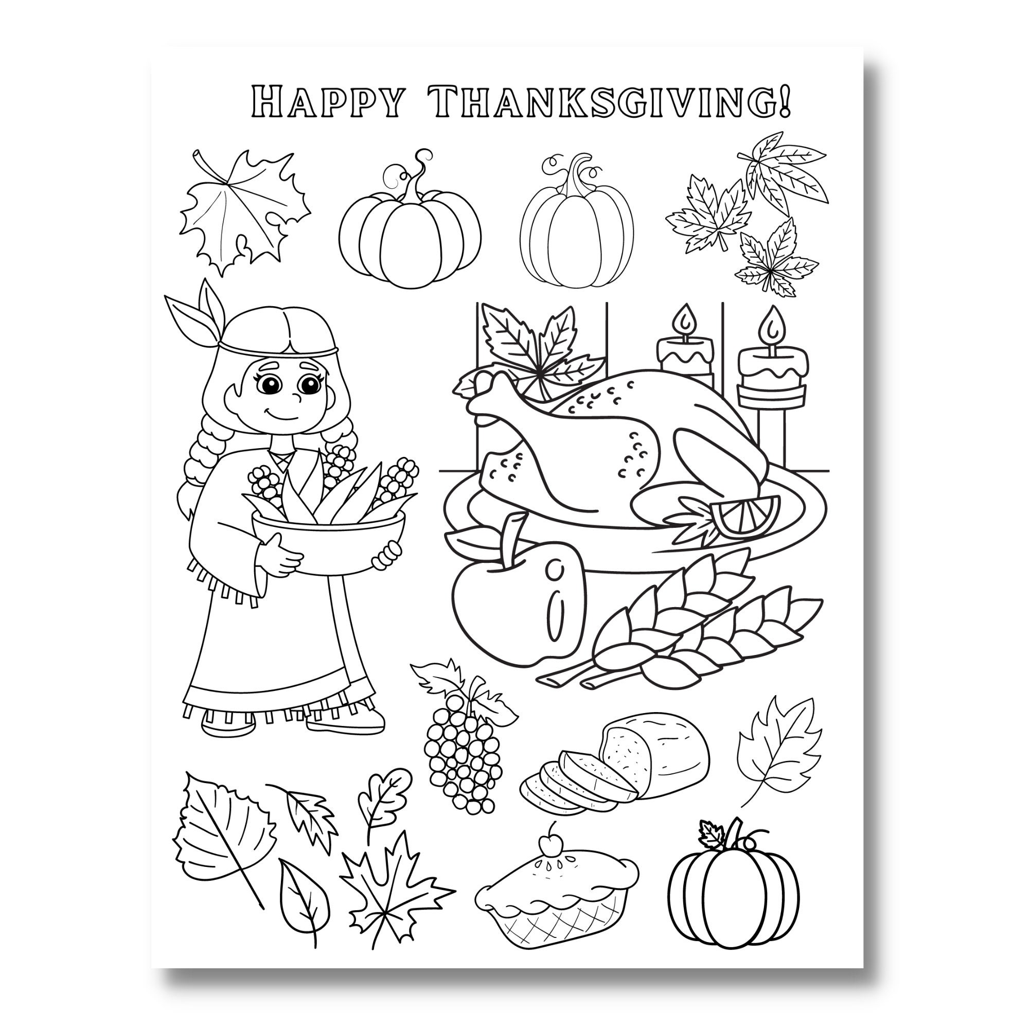 Thanksgiving Coloring Pages for Kids, Autumn Turkey Printables (PDF) - Etsy