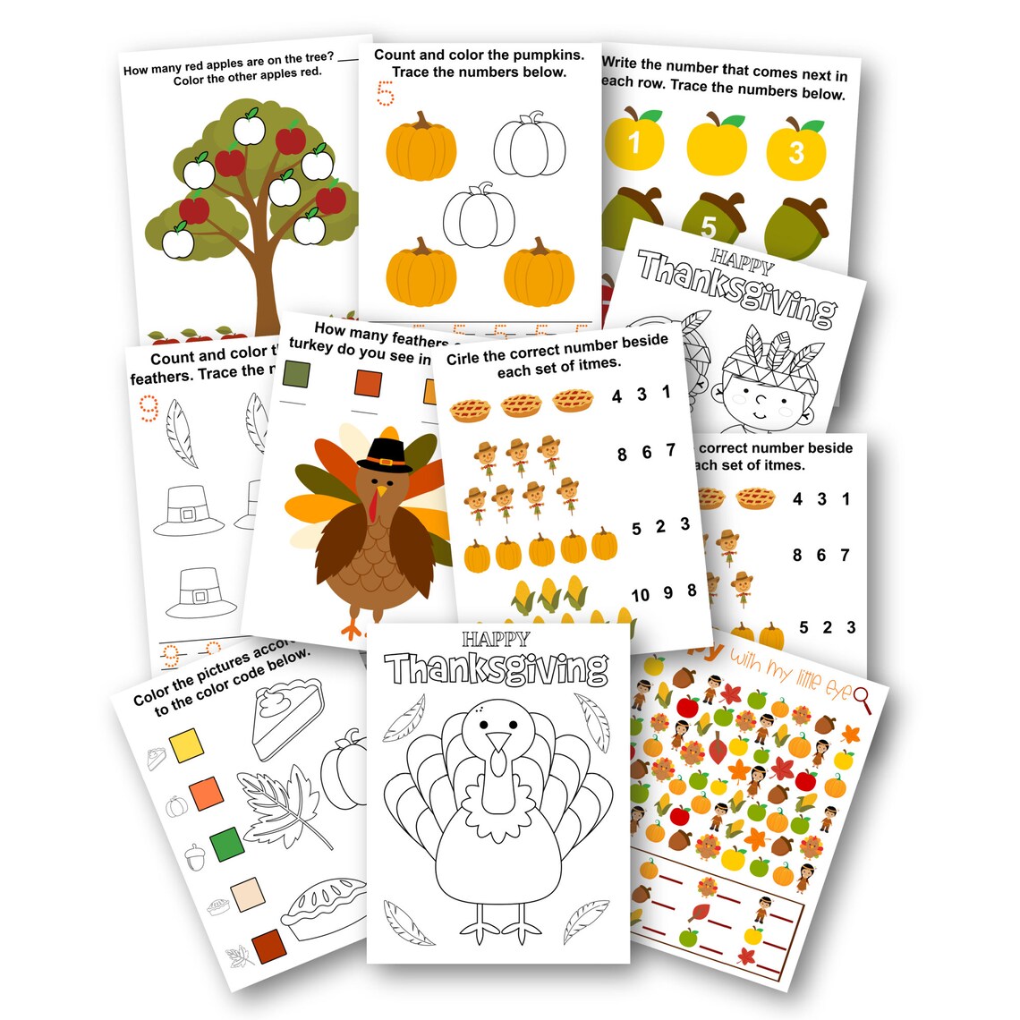 Thanksgiving Activity Bundle for Kids, Coloring Pages, I Spy Game ...