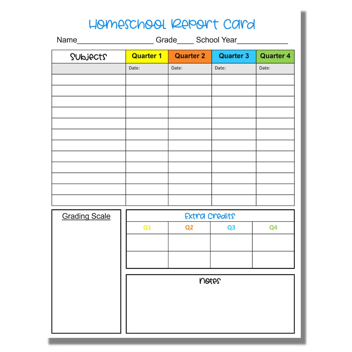 Homeschool Report Card Template, Printable Academic Progress (PNG File ...