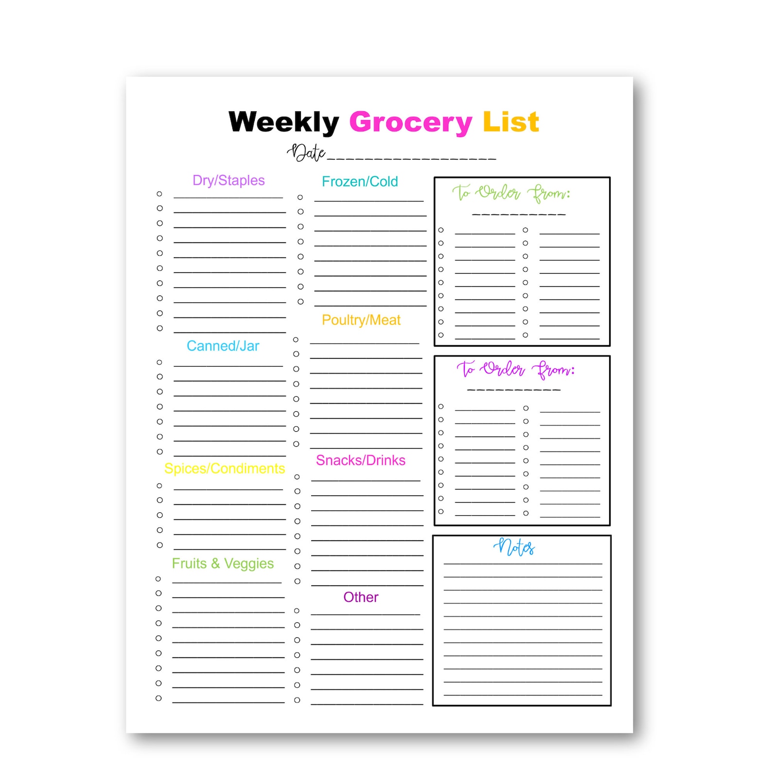 Weekly Grocery Shopping List Color-coded Grocery List - Etsy