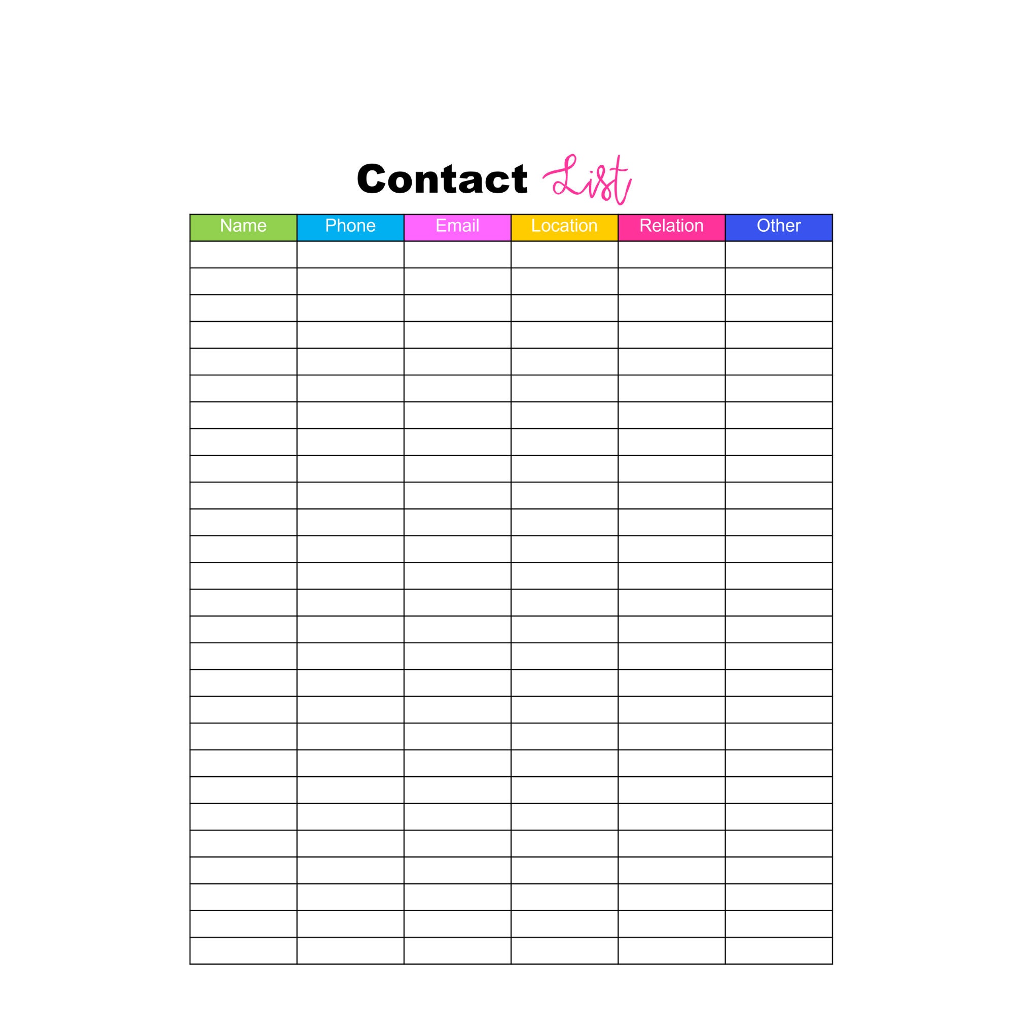 Contact List, Contact Tracker - Etsy