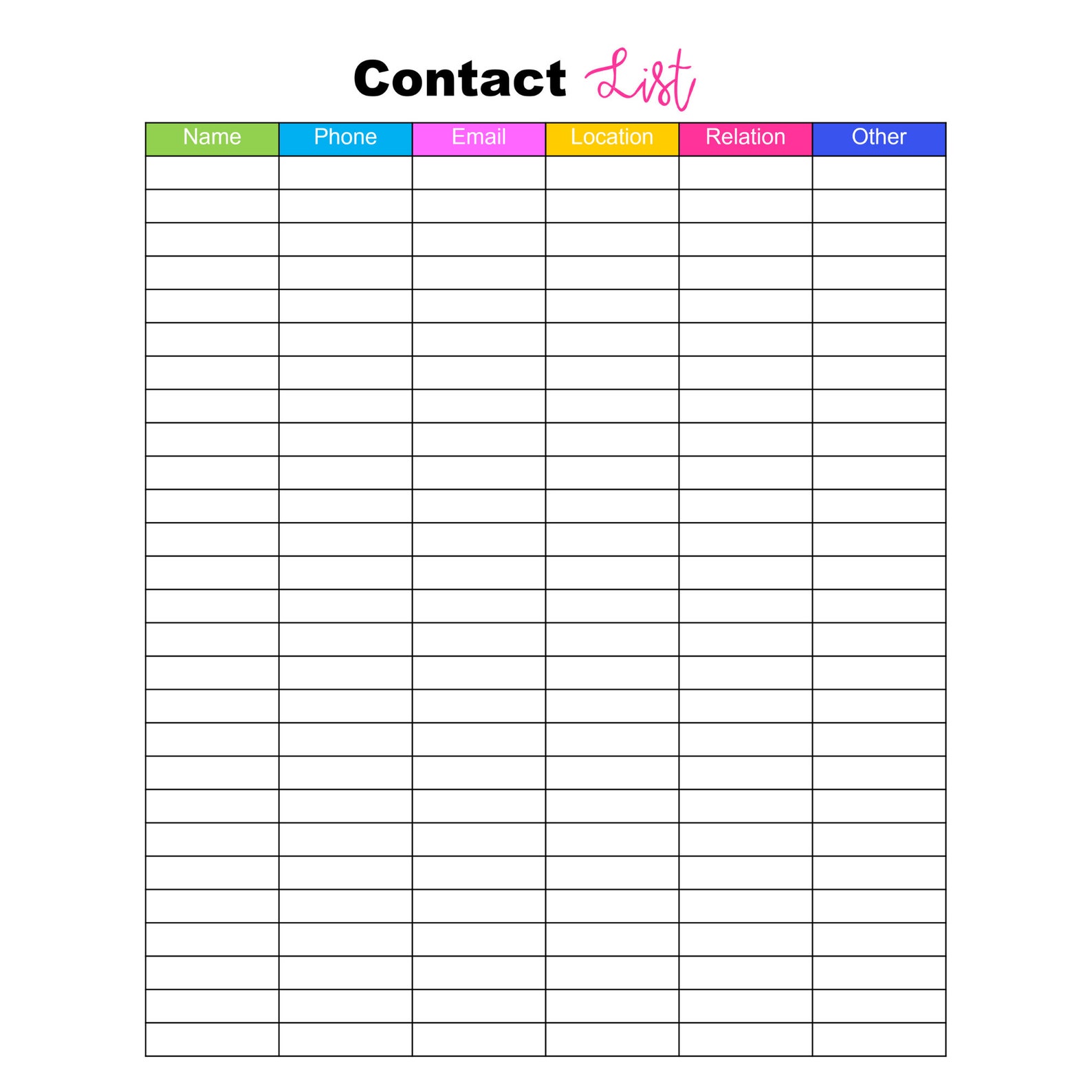 Contact List, Contact Tracker - Etsy