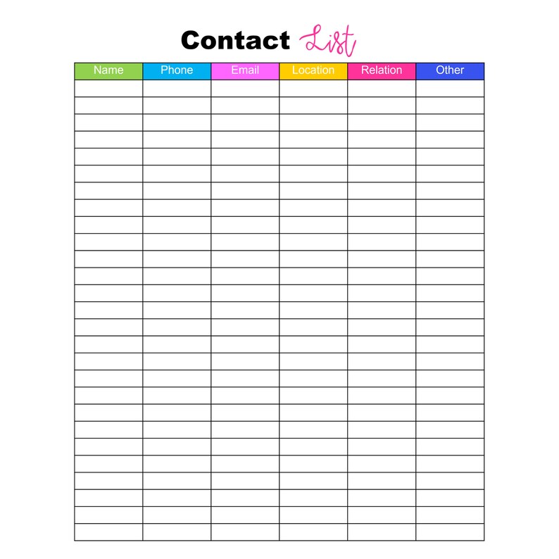 Contact List, Contact Tracker - Etsy
