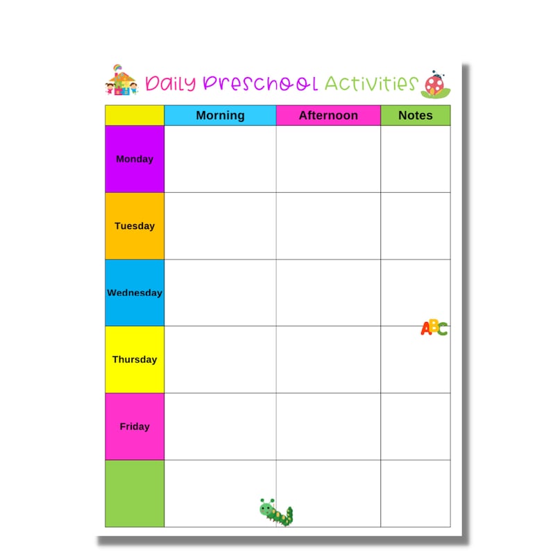 Daily Preschool Schedule, Preschool Activity Log, Kids Daily Routine - Etsy