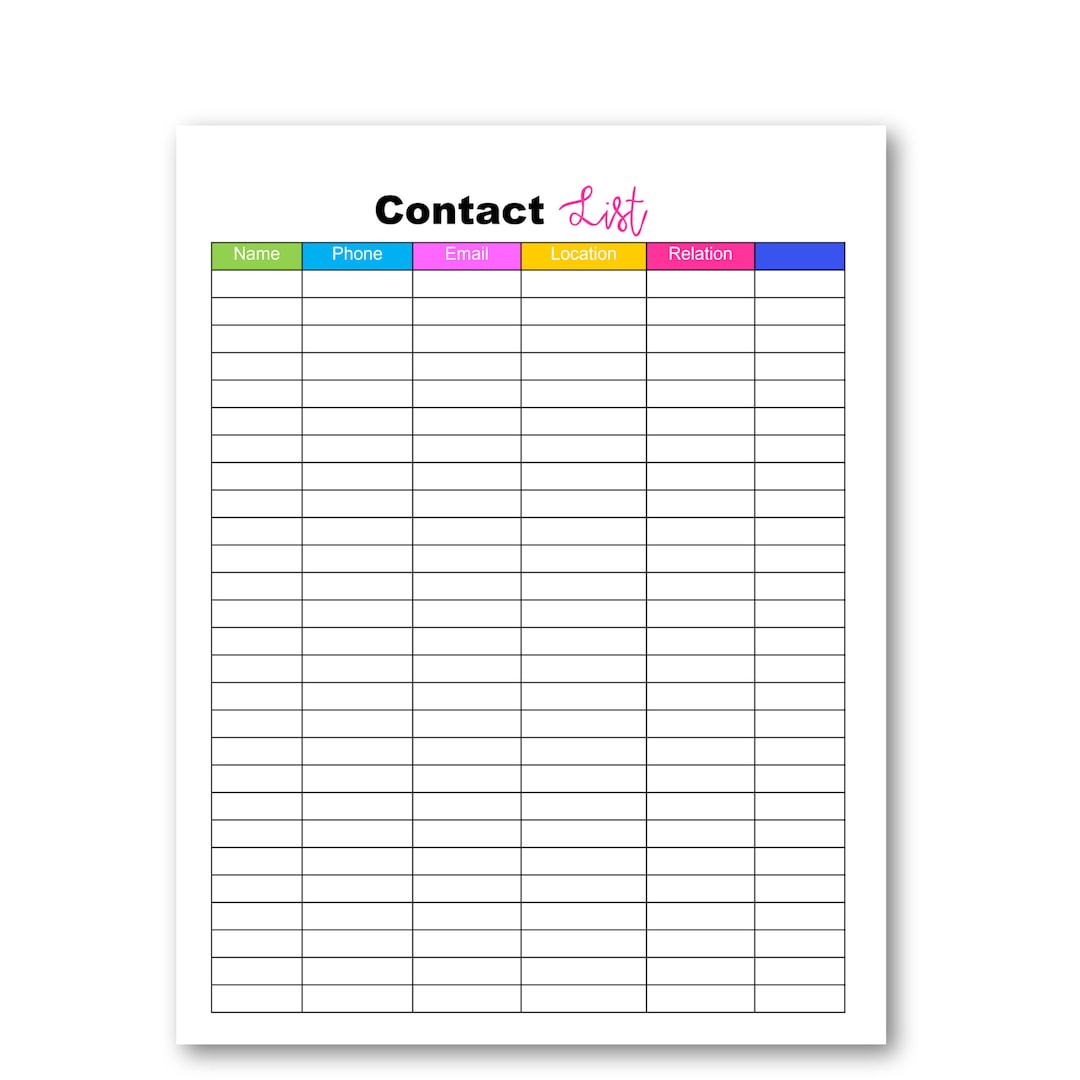 Contact List, Contact Tracker - Etsy