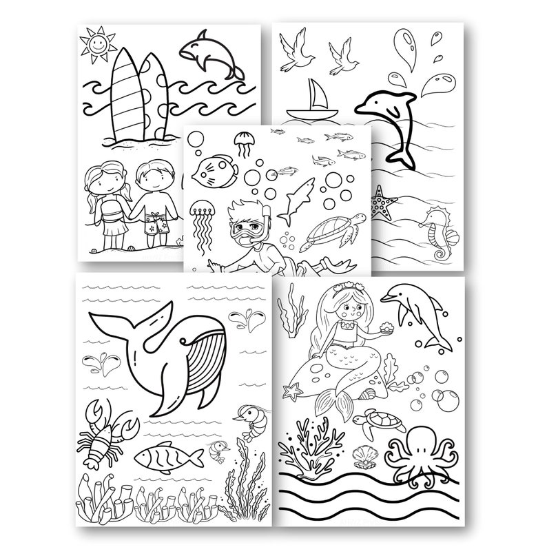 Summer Coloring Book for Kids, 24 Ocean Coloring Pages, Beach Coloring ...