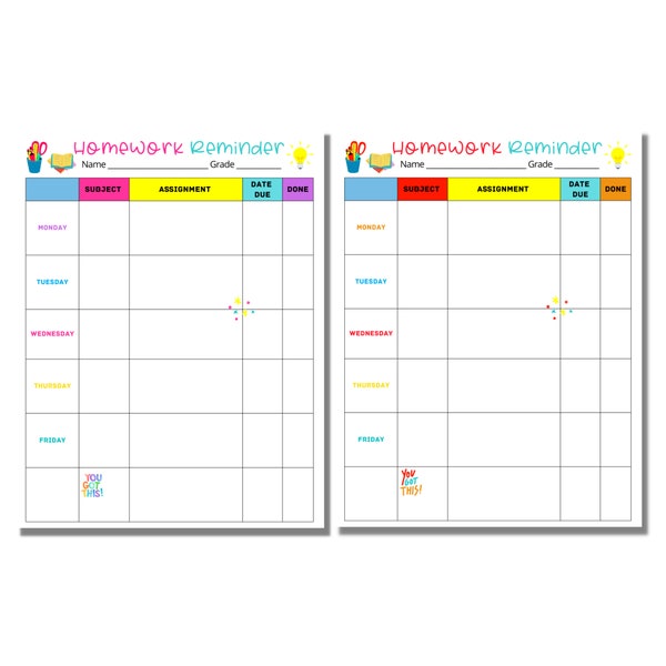 Printable Homework Planner - Etsy