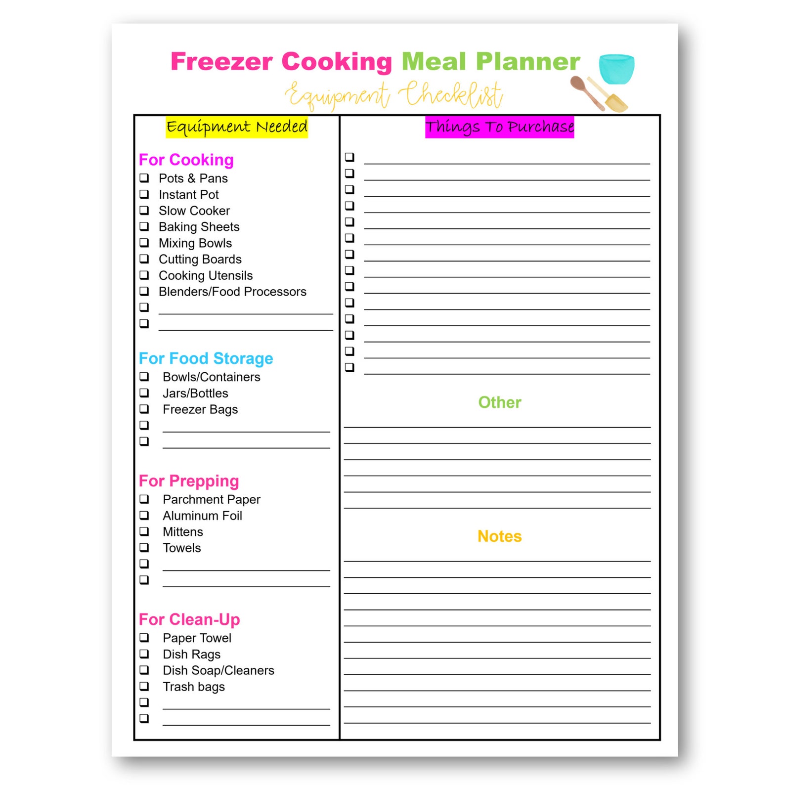 Freezer Cooking Meal Planner Printable, Checklist (PDF File) - Etsy