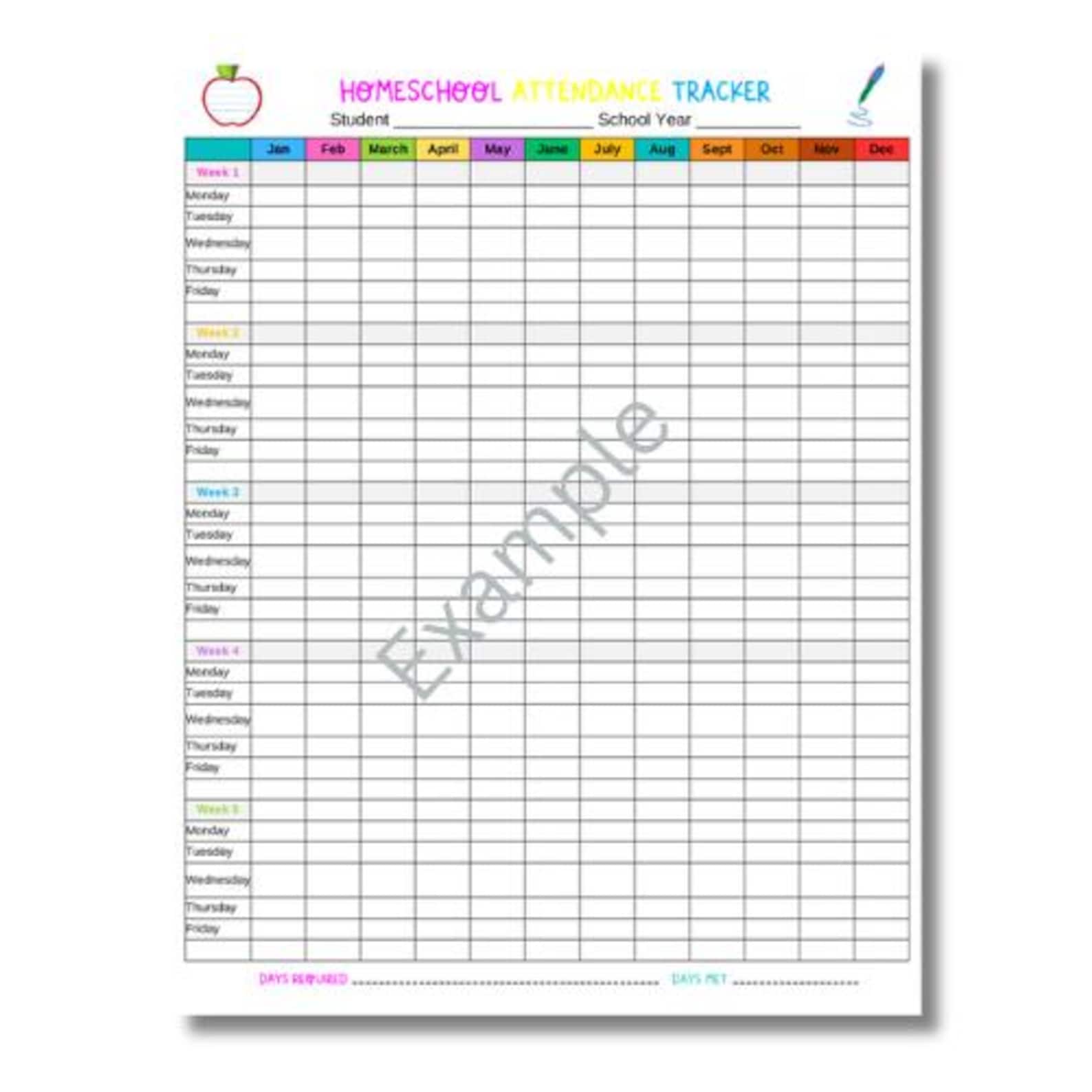 Homeschool Attendance Tracker Printable (PDF) - Etsy