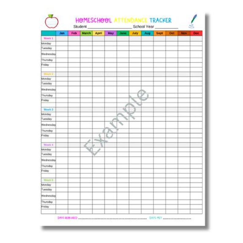 Homeschool Attendance Tracker Printable (PDF) - Etsy