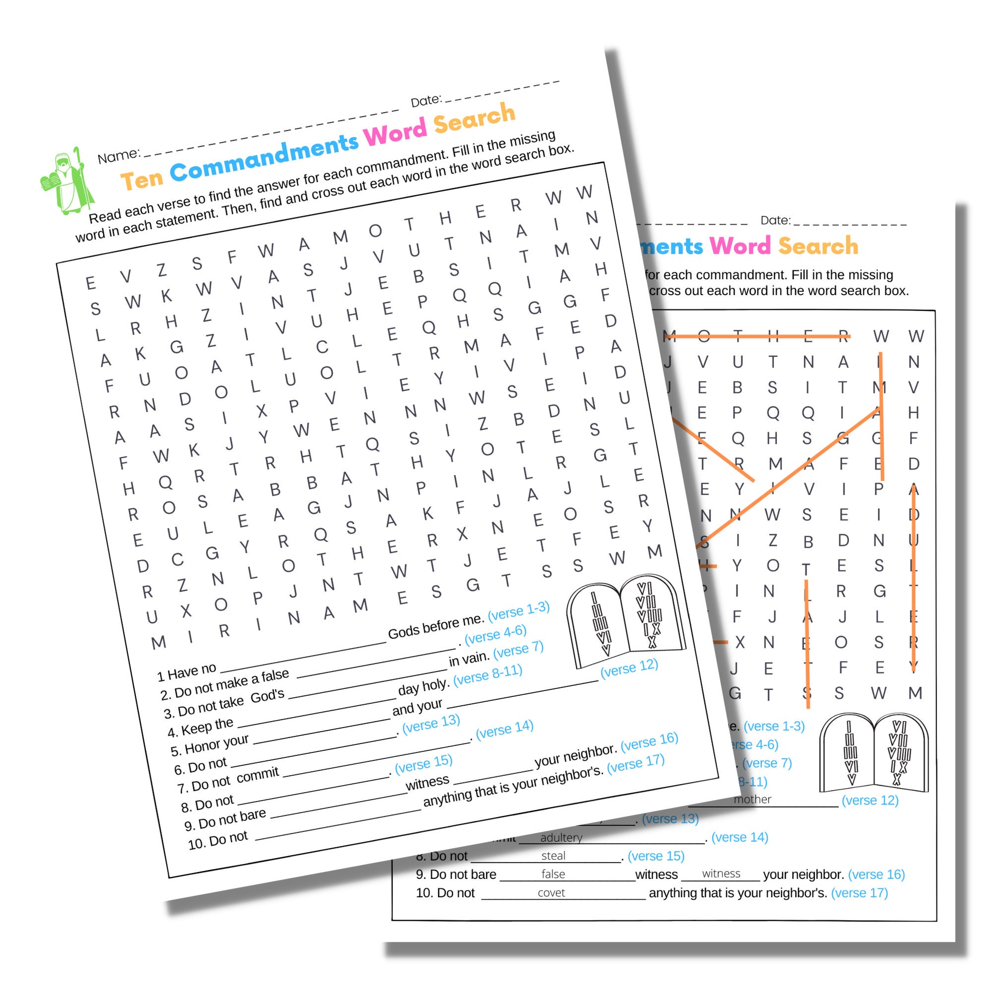 10 Commandments Word Search Puzzle for Kids (PDF) - Etsy