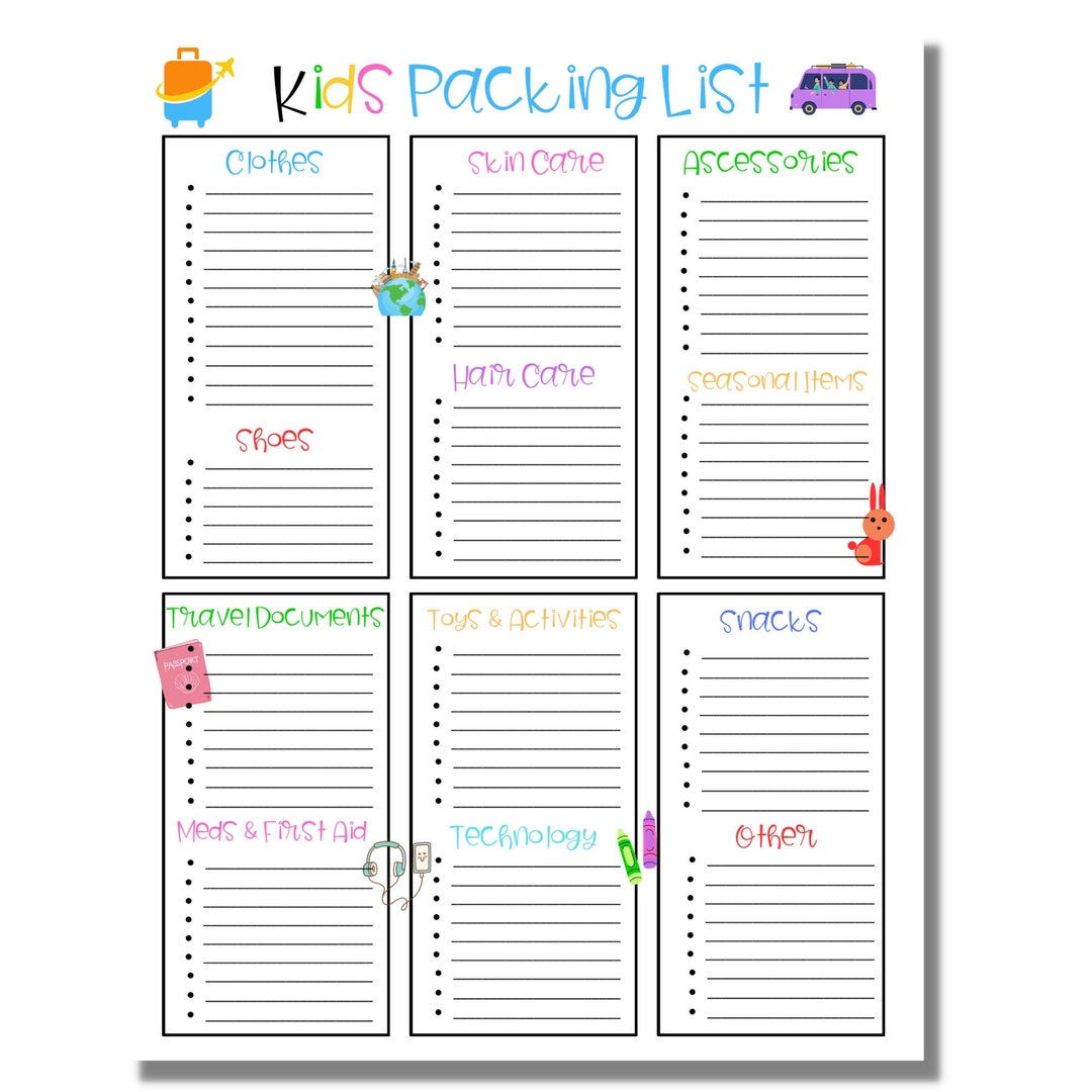 Kids Packing List, Kids Travel, Kids Travel Checklist, Travel List ...