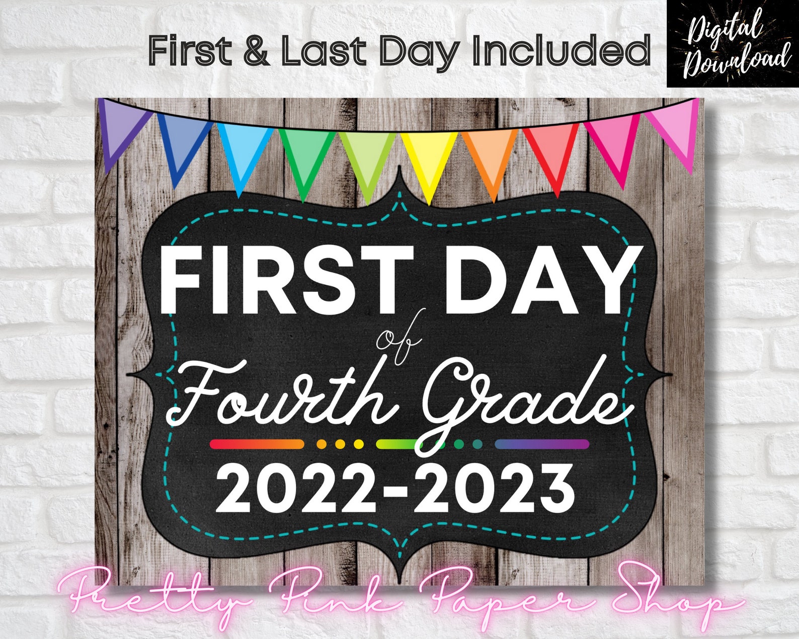 First Day of Fourth Grade Sign 2022-2023 / First Day of School - Etsy