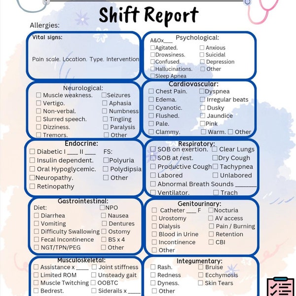 Nursing Report Sheet Checklist - Etsy