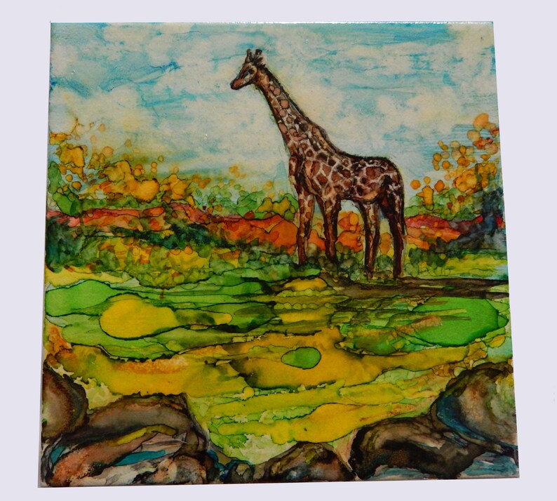 Giraffe Painting, Alcohol Ink, Jungle Art - Etsy
