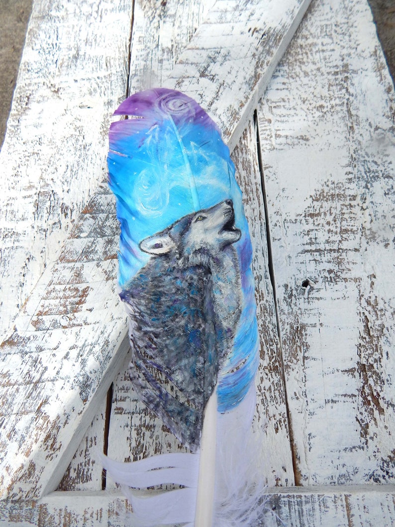 Howling Wolf Painting, Painted Feather - Etsy
